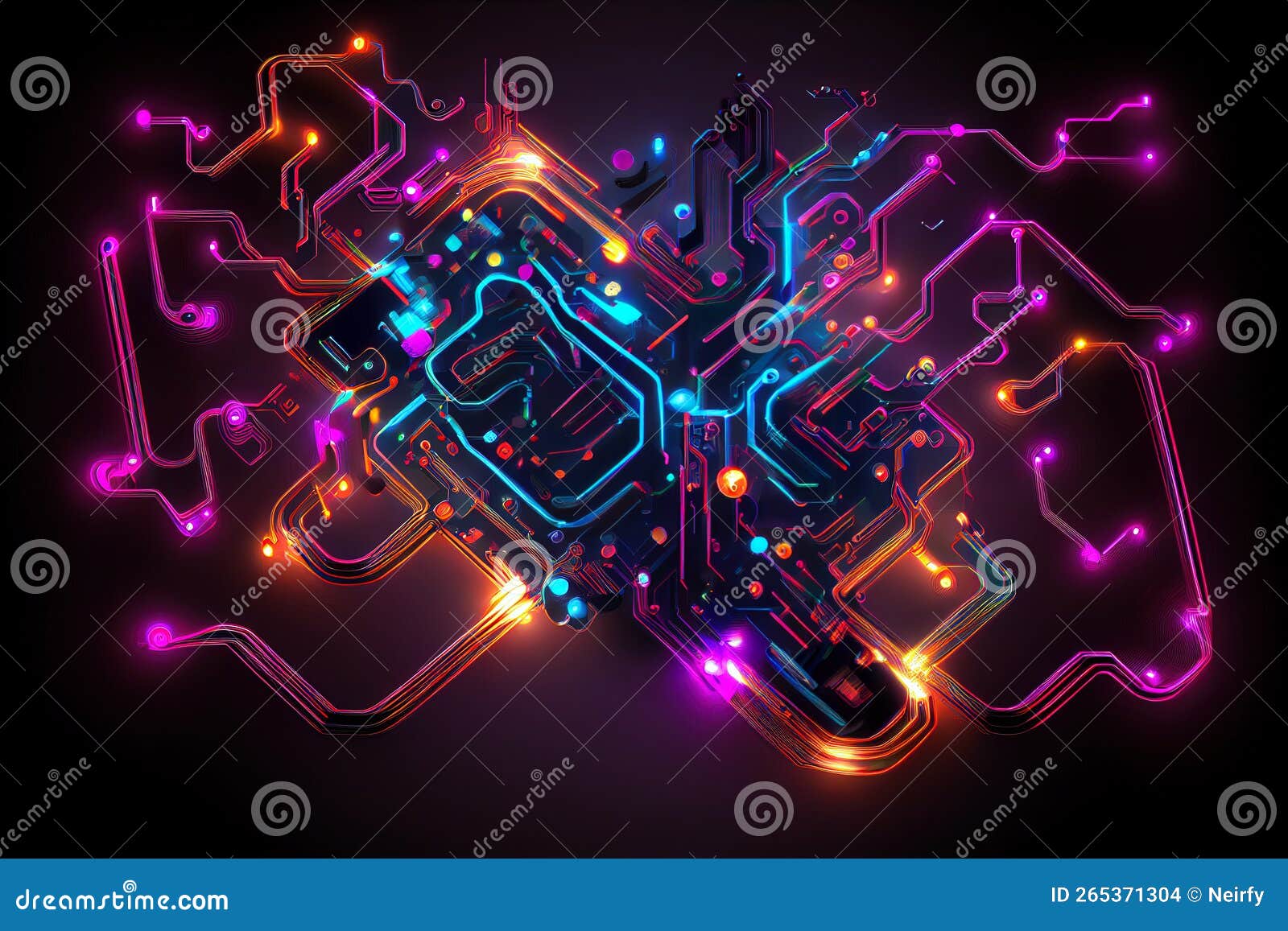 Abstract Circuit with Neon Lights Stock Illustration - Illustration of ...