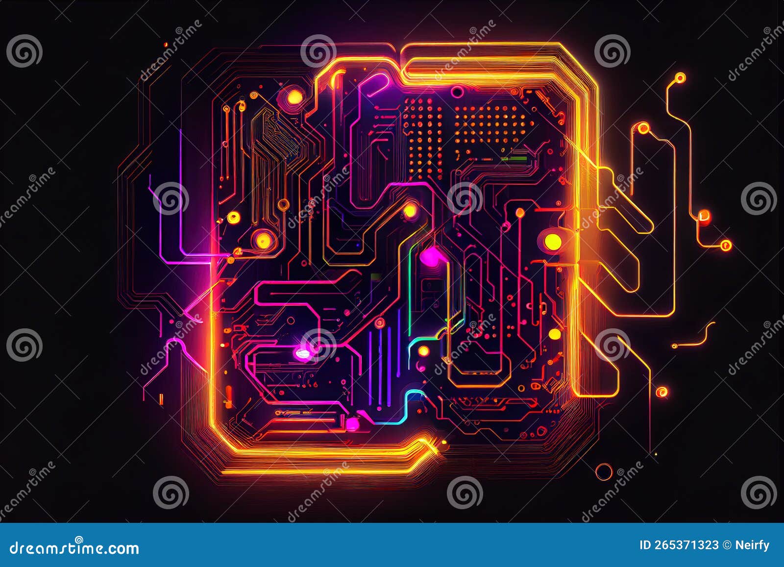 Abstract Circuit with Neon Lights Stock Illustration - Illustration of ...