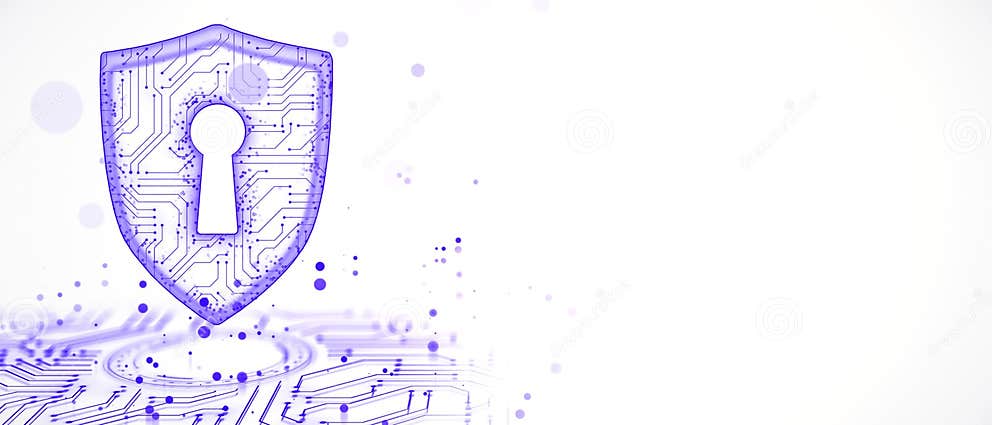 Abstract Circuit Shield with Keyhole on White Background. 3D Rendering ...