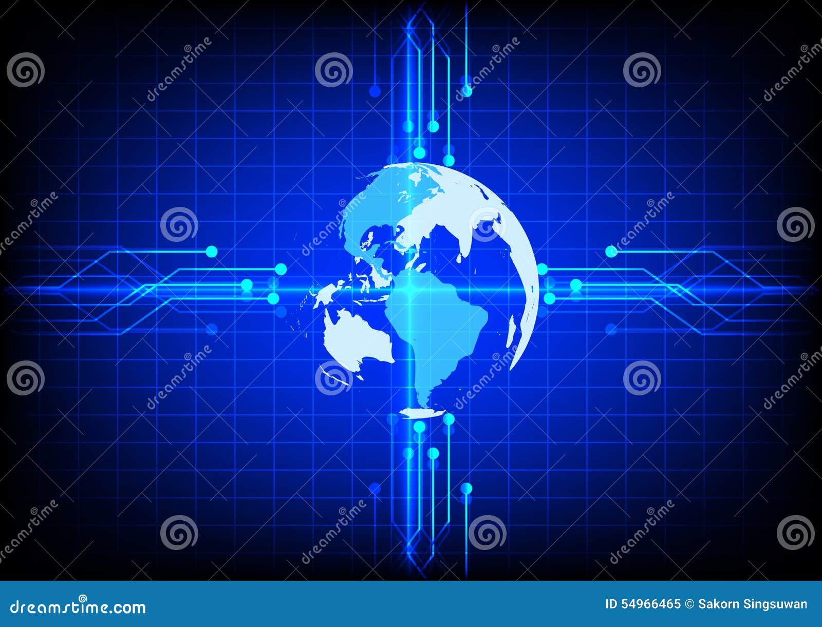 Abstract Circuit World Digital Technology Blue Background Stock Vector ...