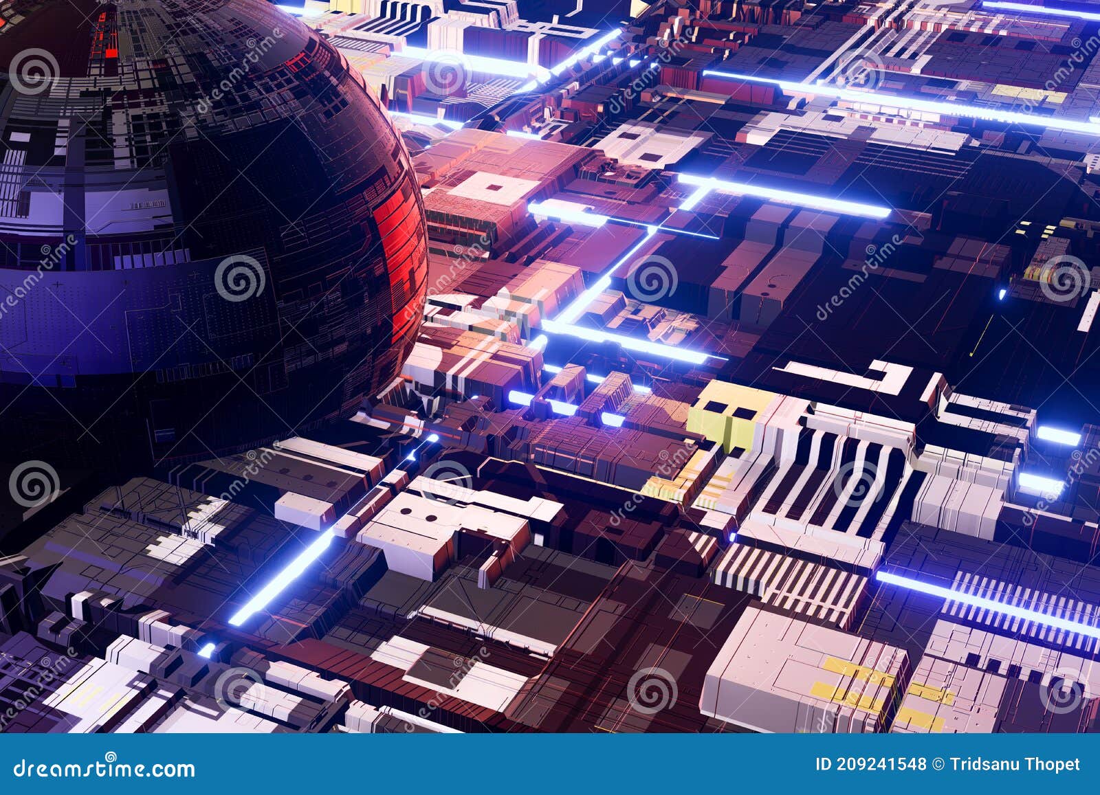 Abstract Circuits Connection, Futuristic City Scape and Transportation ...