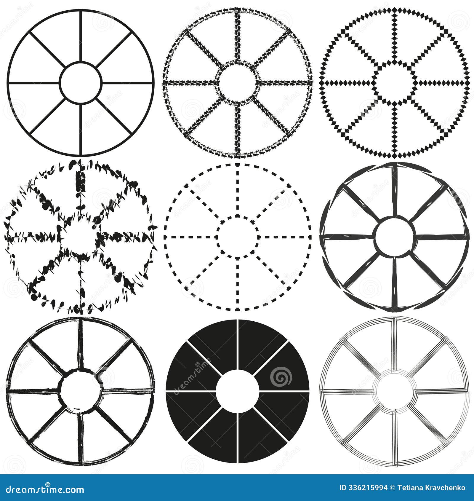 Abstract Circular Icon. Geometric Segmented Pattern. Thin and Bold ...