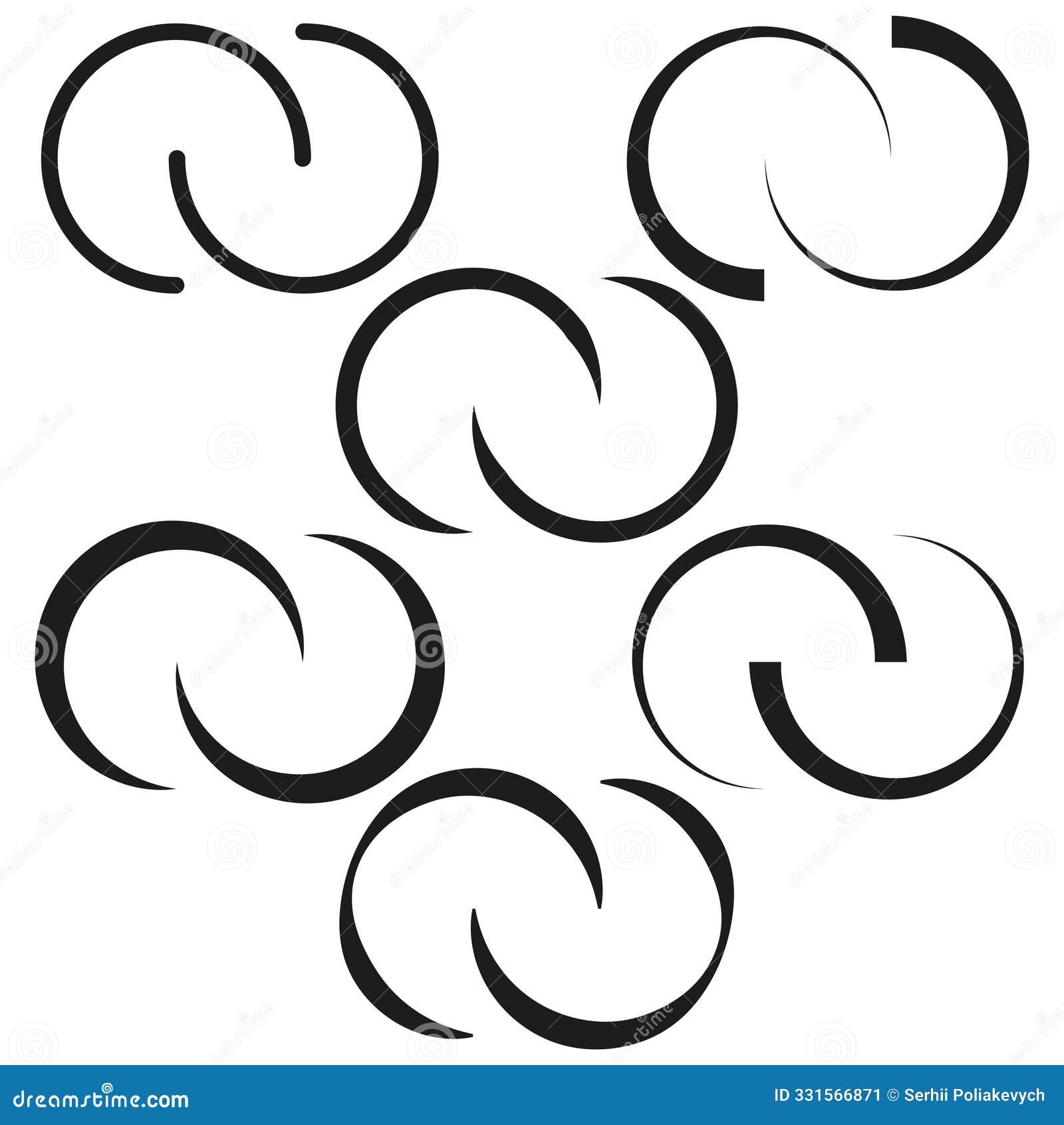 Abstract Circular Icons. Rotational Loop Shapes. Black Swirl Elements ...