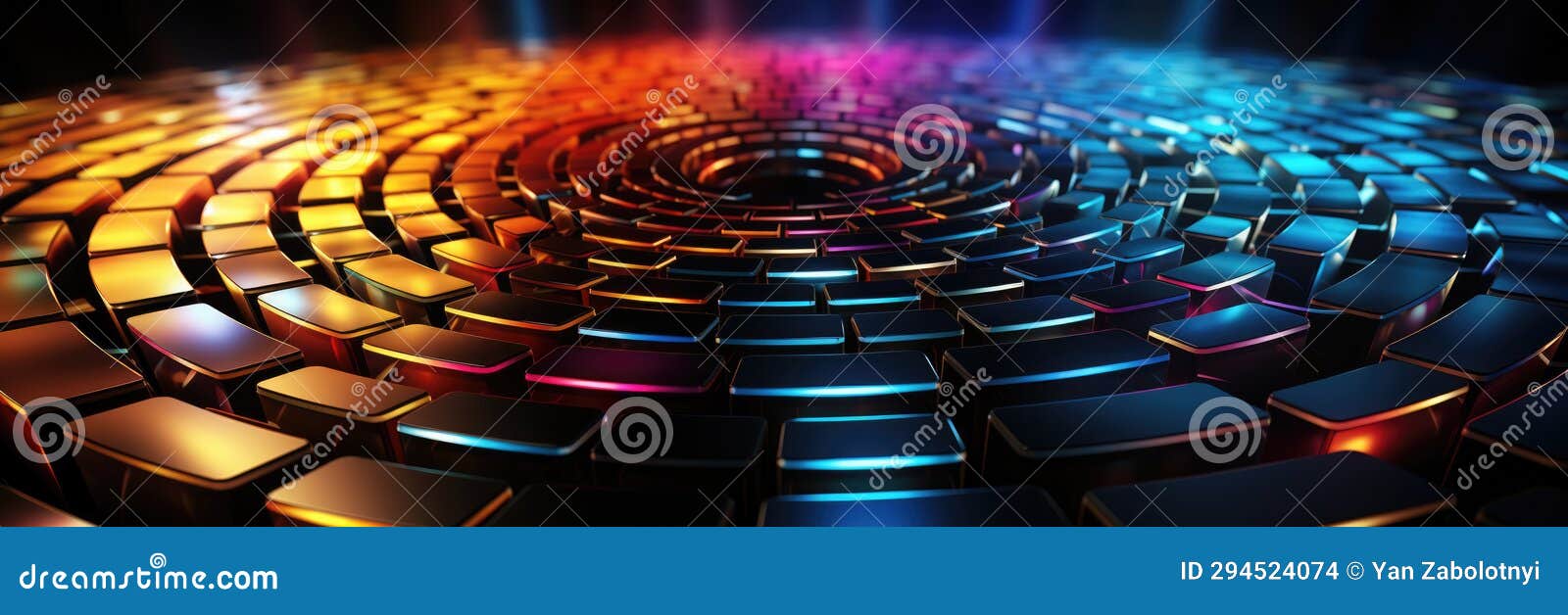 Abstract Circular Octagon in Multicoloured Rainbow Colours on Black ...