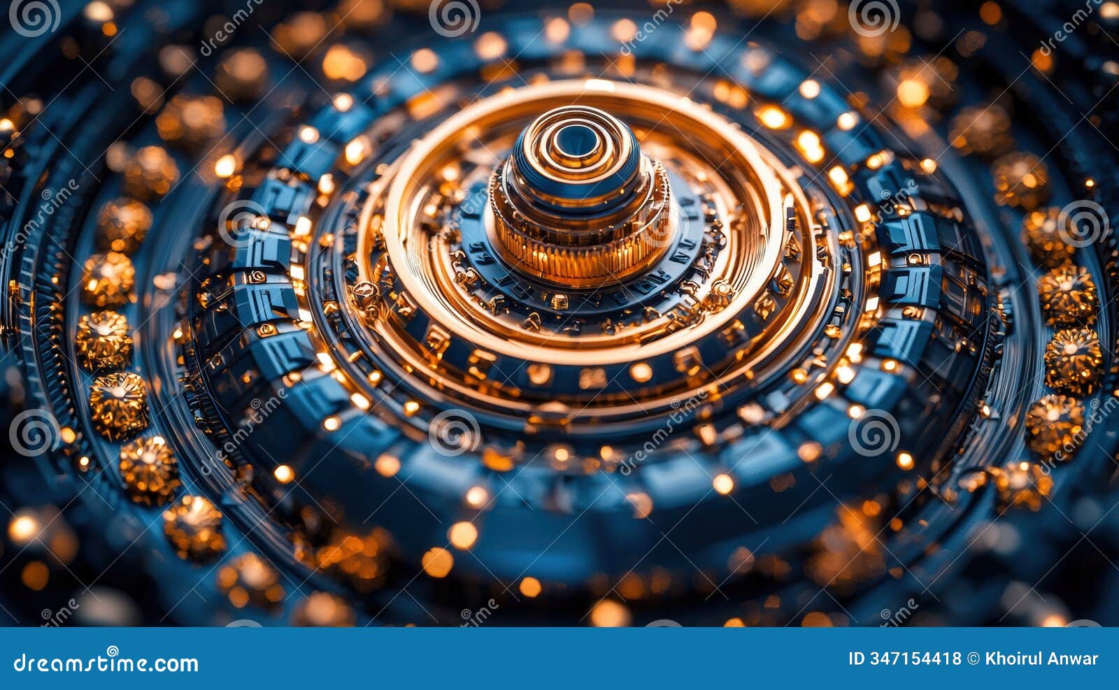 Abstract Circular Pattern of Gold and Blue Gears and Cogs. Mechanical ...