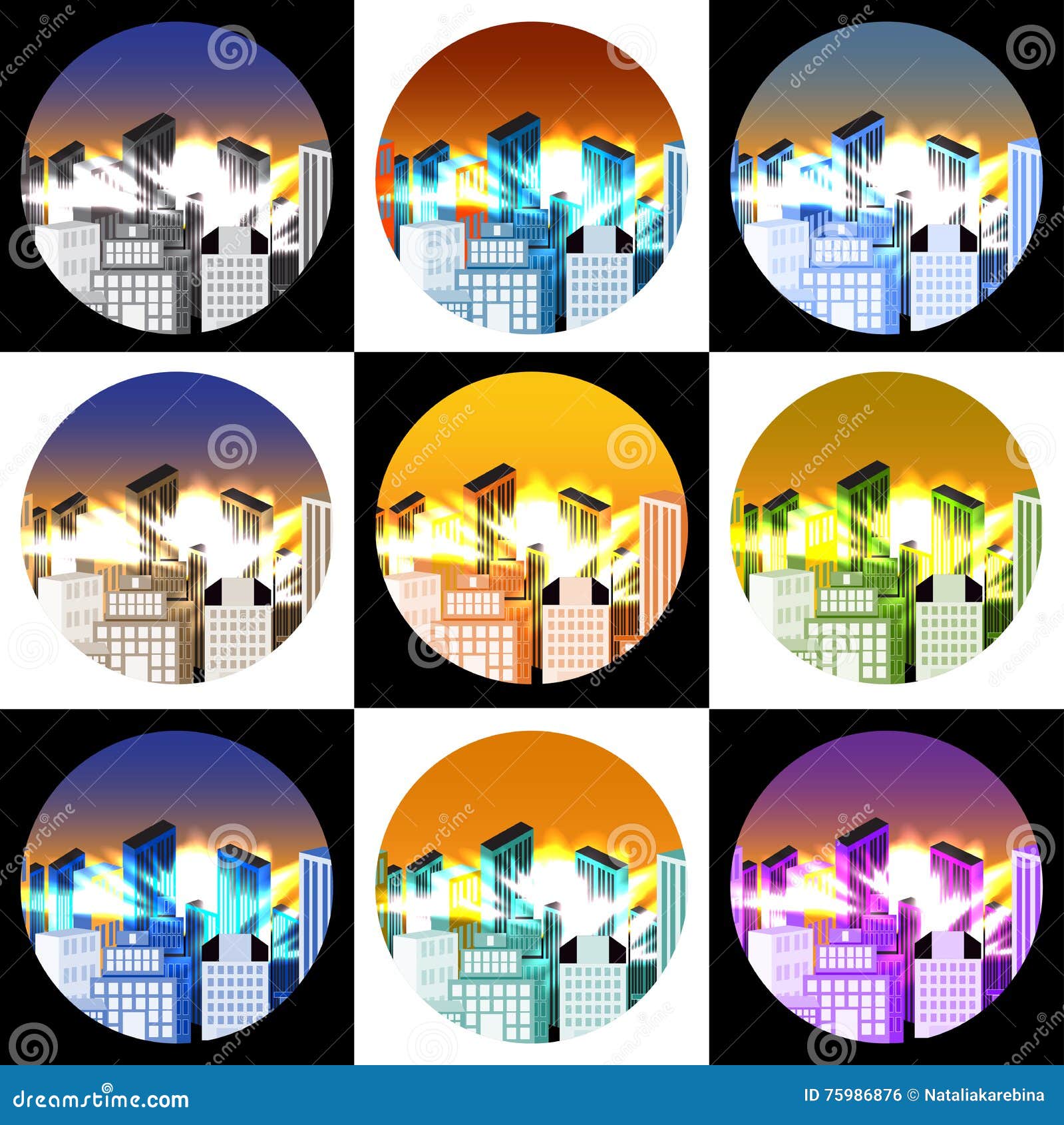 Abstract City on a Circular Background. Set Stock Vector - Illustration ...