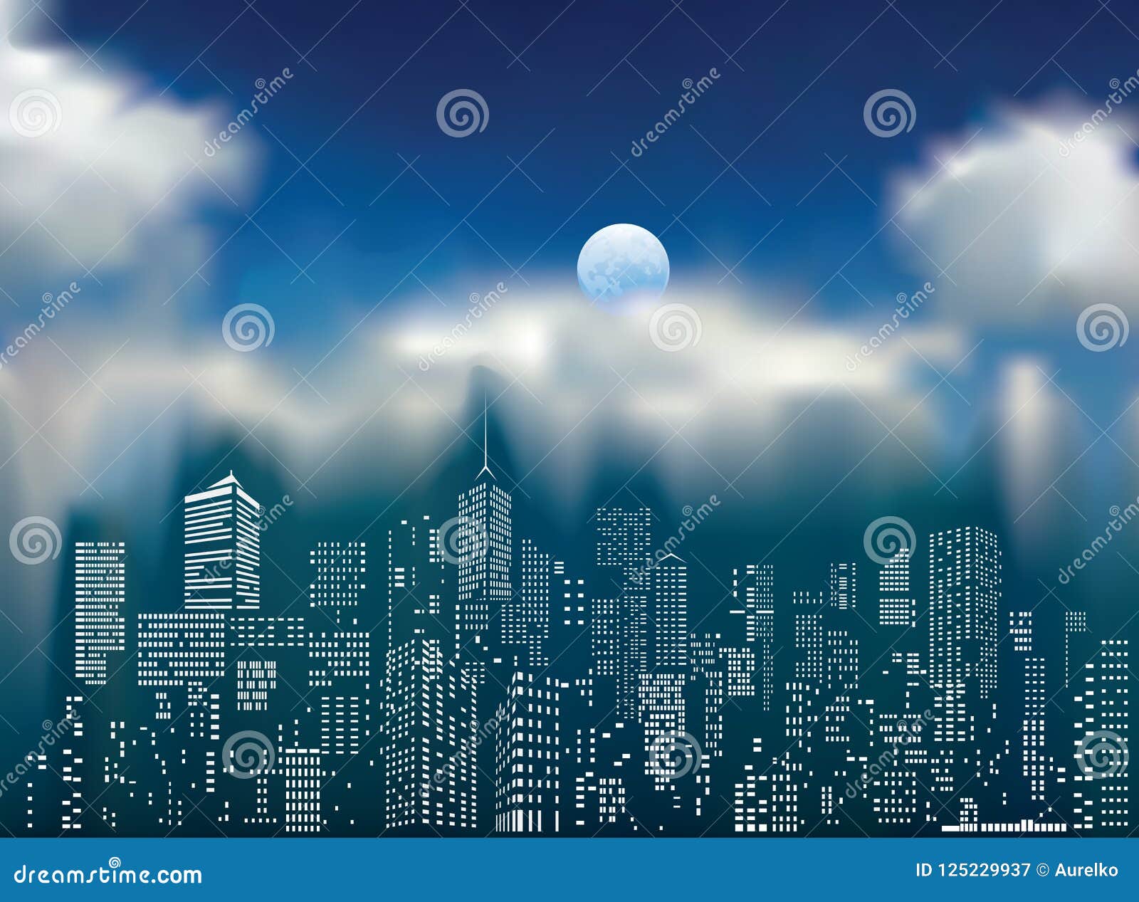 Moon over city stock vector. Illustration of manhattan - 125229937
