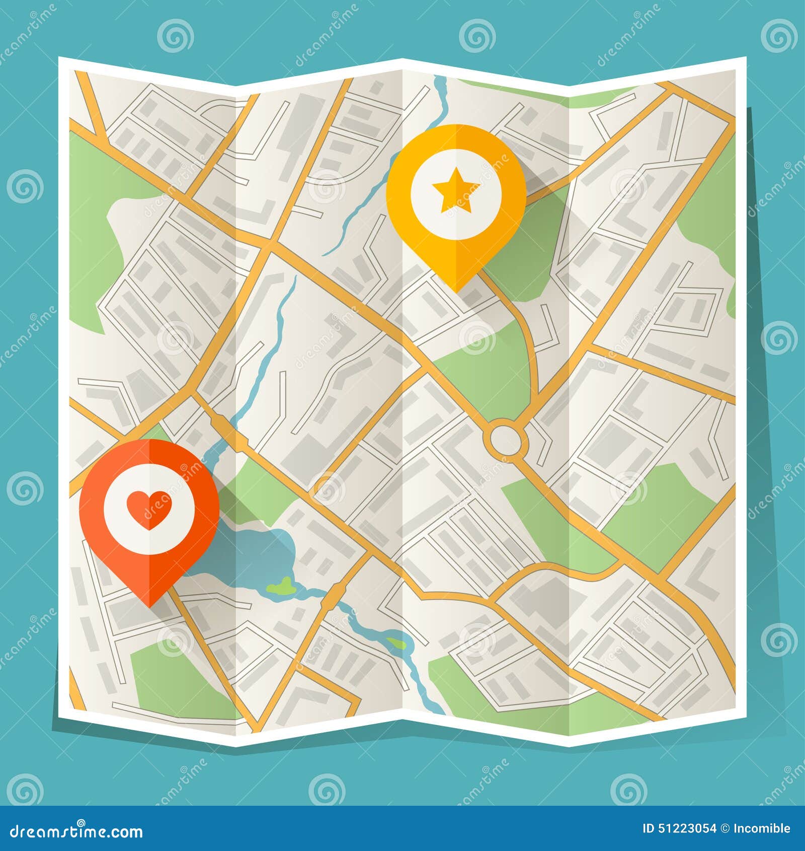 Abstract City Folded Map with Location Markers Stock Vector ... Abstract City Folded Map with Location Markers Stock Vector ...