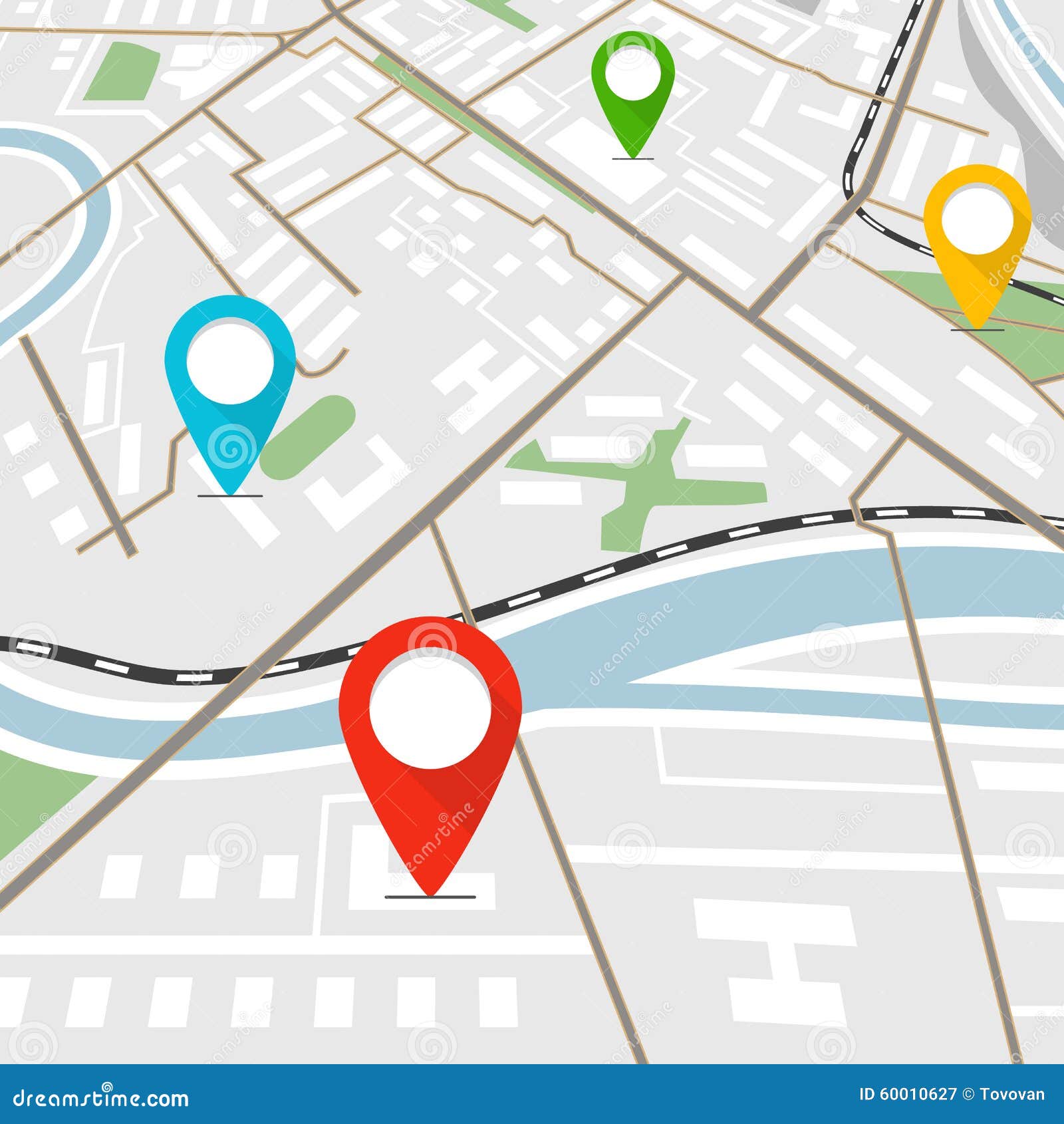 Abstract City Map with Color Pins Stock Vector - Illustration of ...