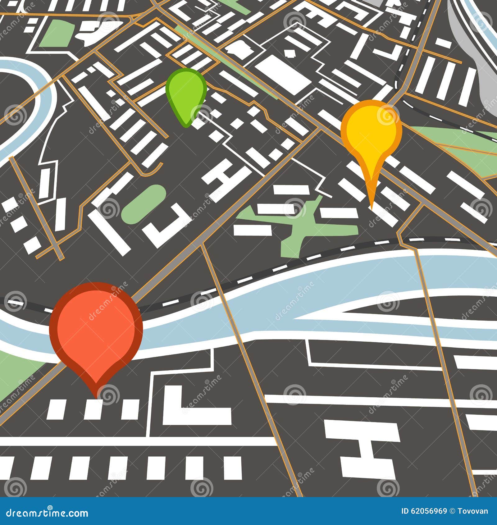 Abstract City Map with Color Pins Stock Vector - Illustration of ...