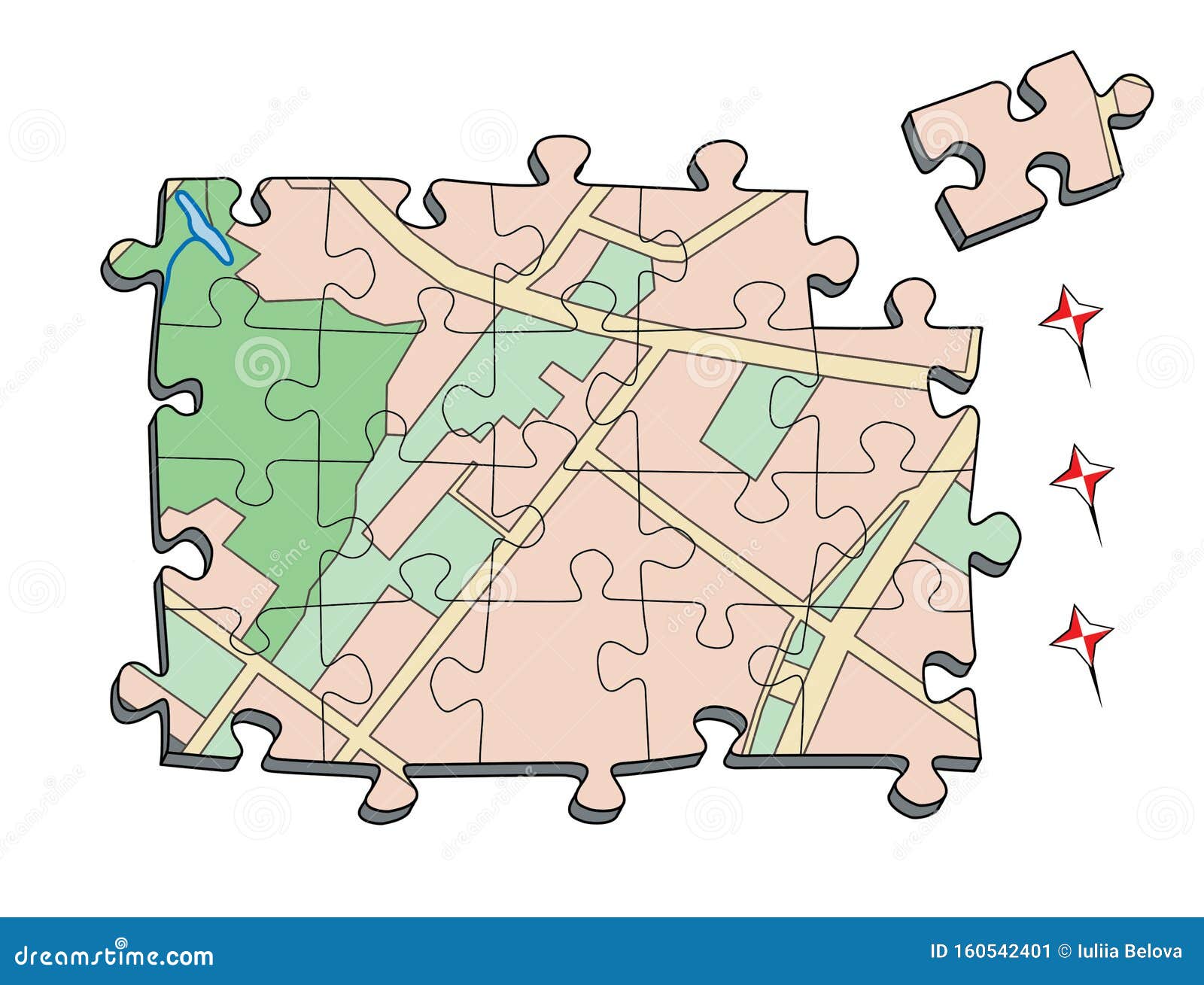 Abstract City Map in the Form of a Puzzle Piece. with a Separate Sign ...