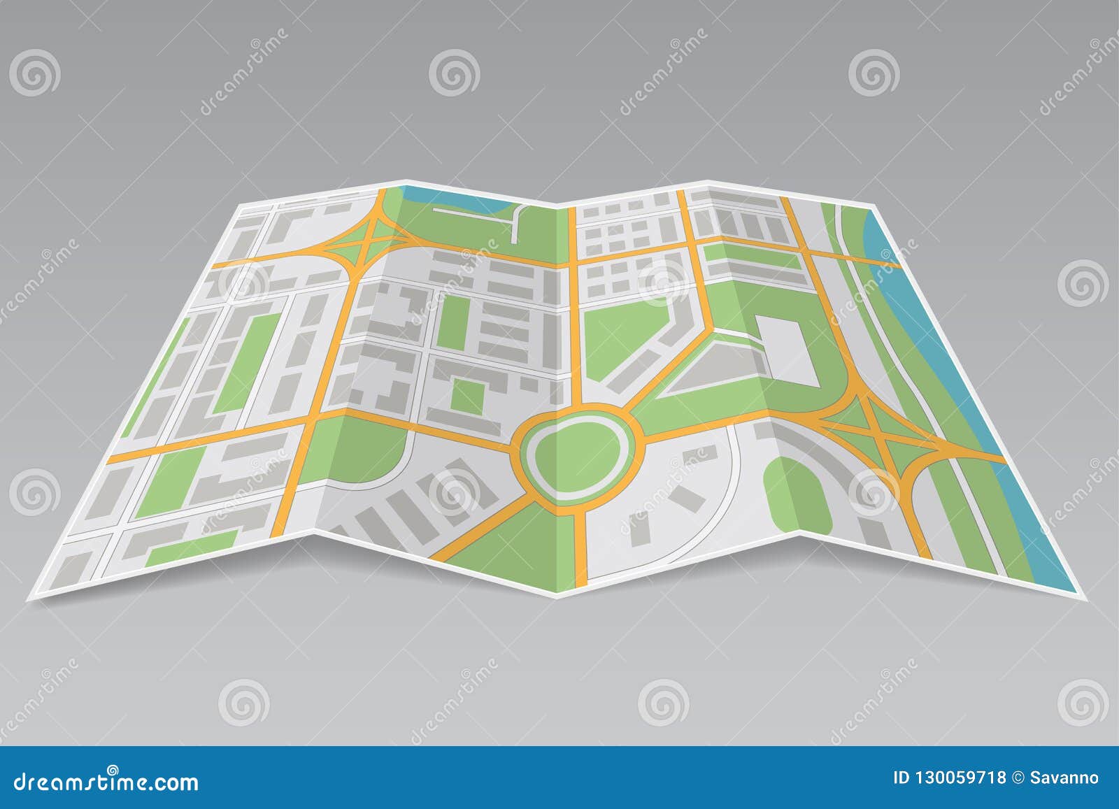 Abstract City Map. Paper Partially Folded on Gray Background Stock ...