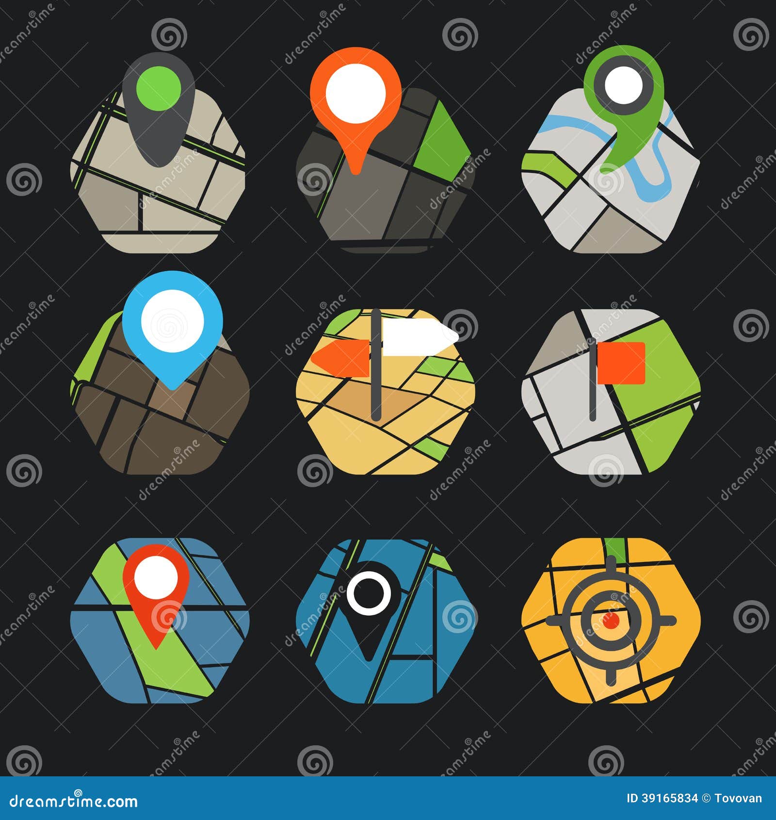 Abstract City Map with Symbols Collection Stock Vector - Illustration ...