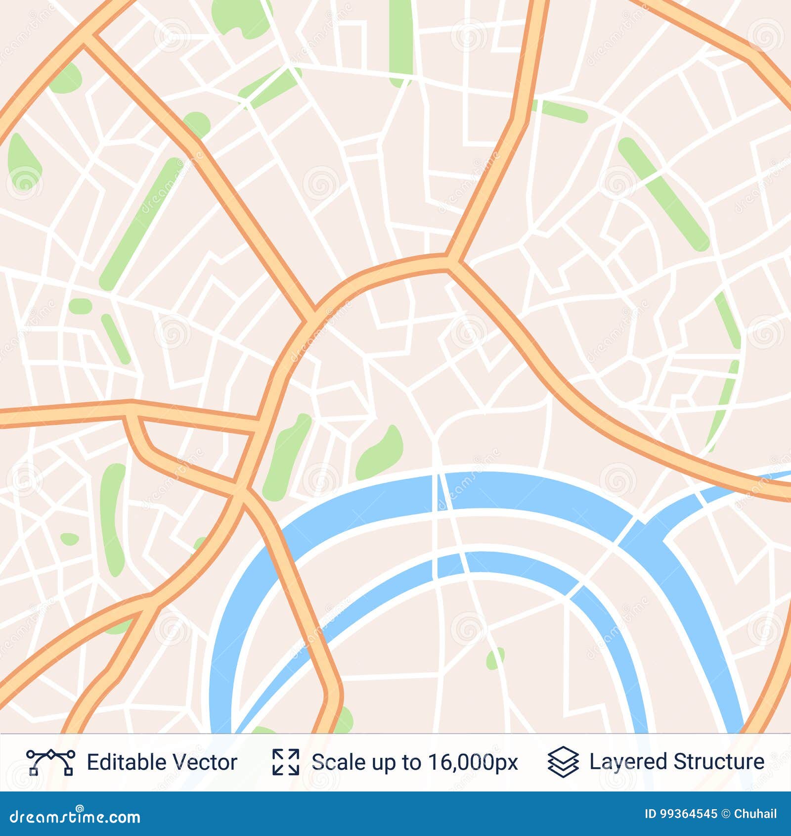 Abstract city plan. stock vector. Illustration of river - 99364545