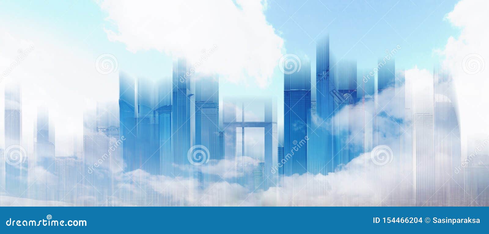 Abstract City Skyline in Blue Sky and White Clouds. Abstract City ...