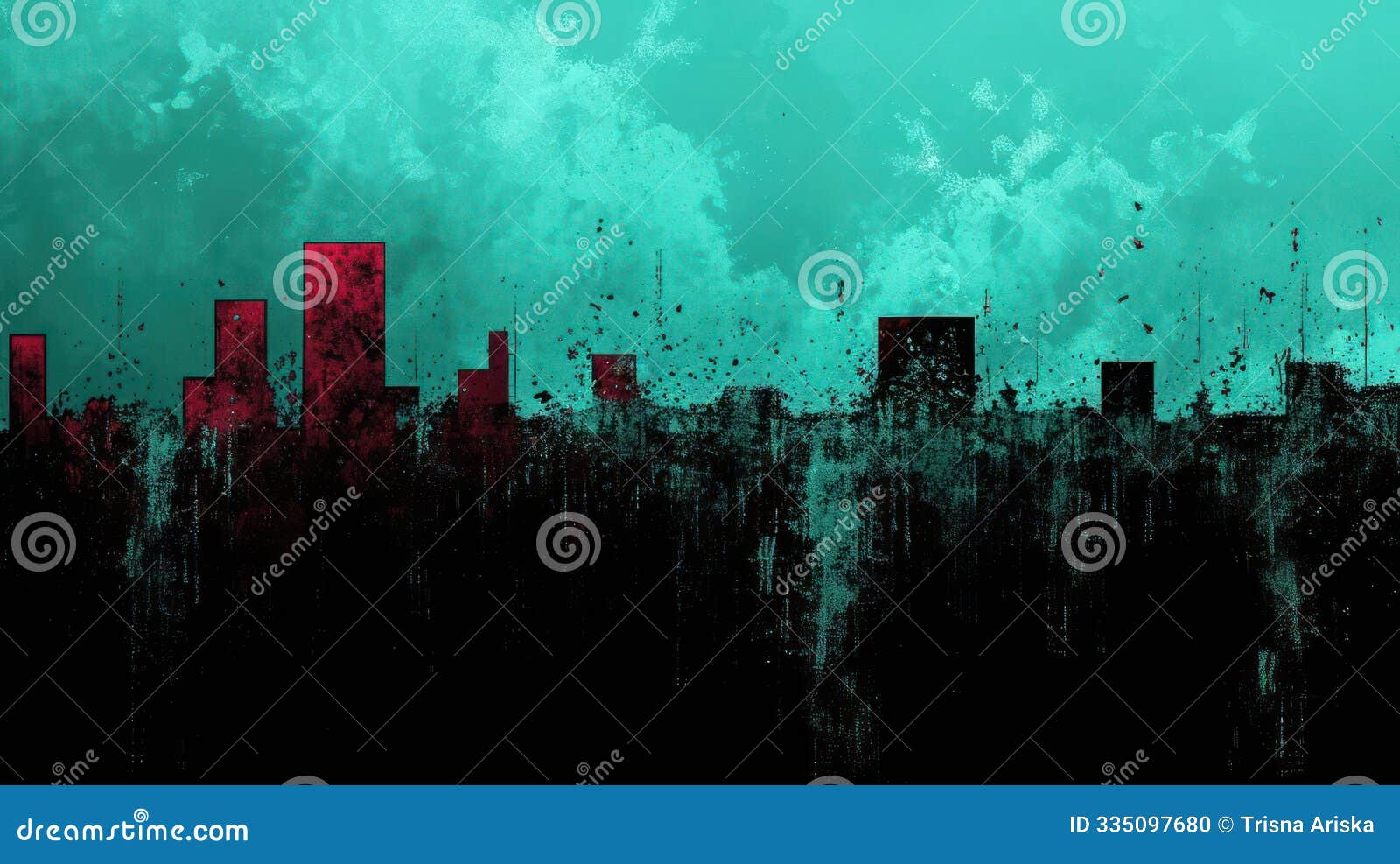 Abstract City Skyline with a Gradient Background and Splatter Effects ...
