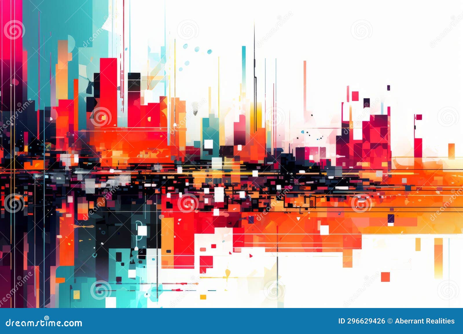Abstract Cityscape with Colorful Squares and Lines on a White ...