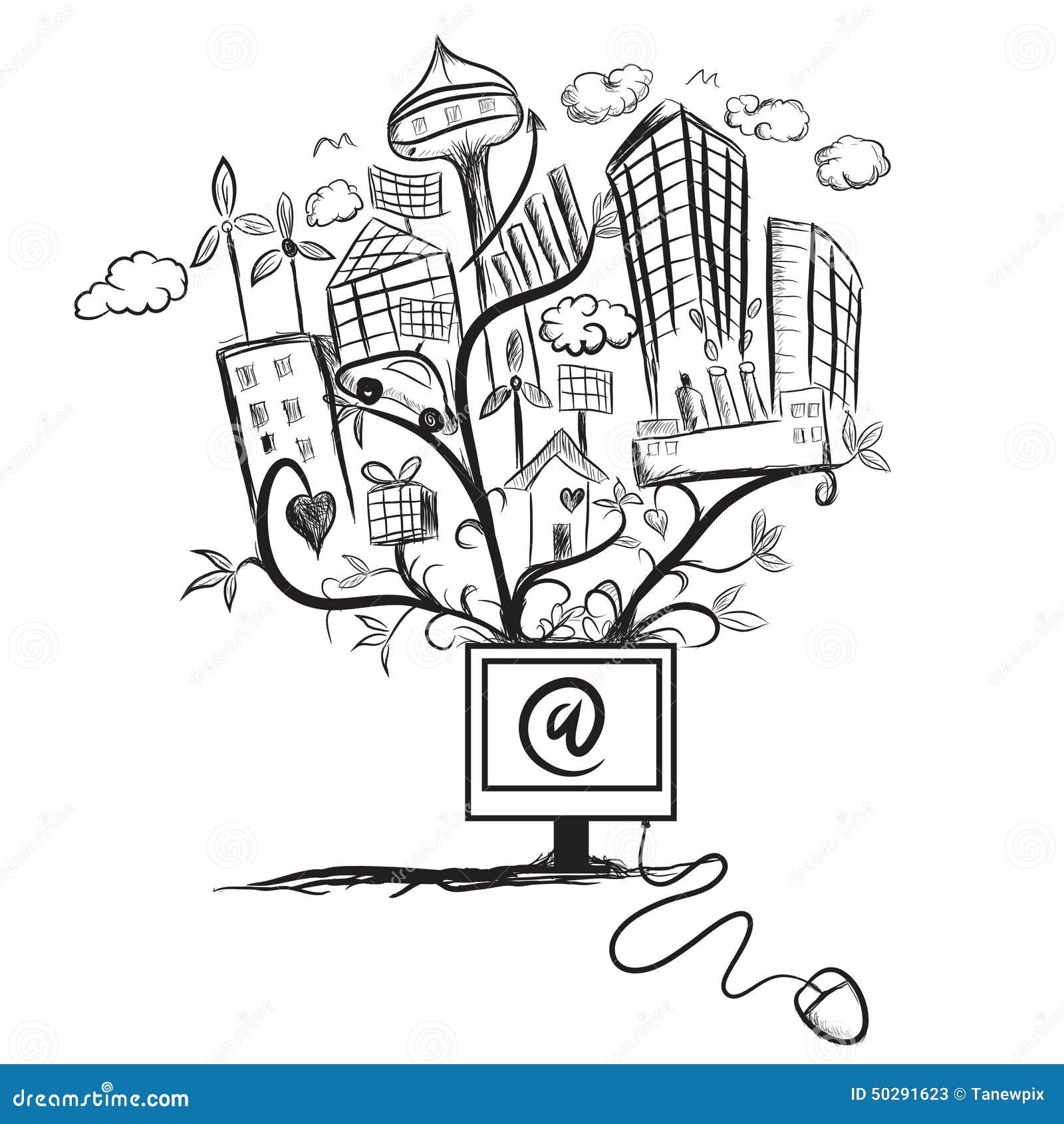 Abstract Cityscape with Green Technology Drawing Concept Stock Vector ...