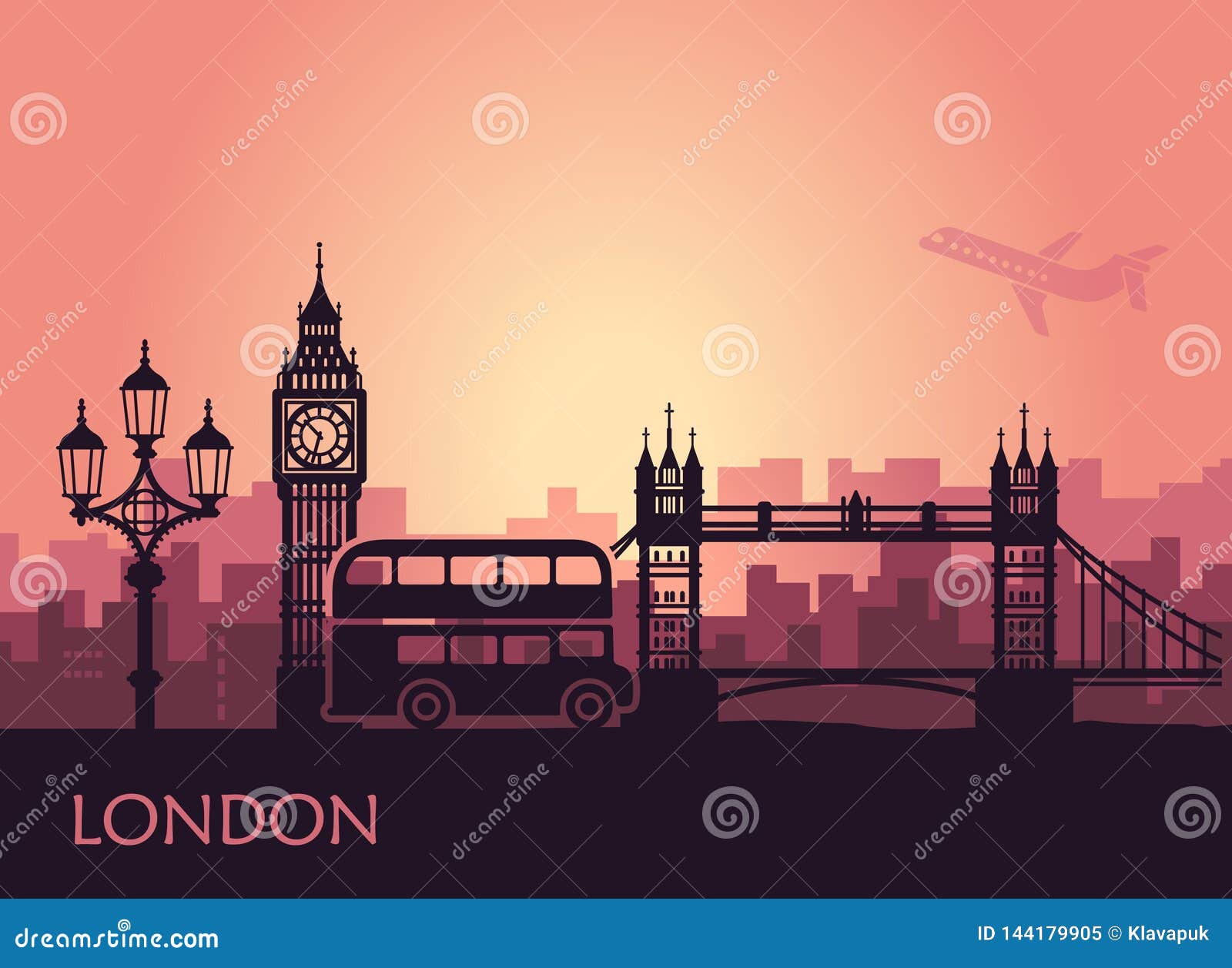 Abstract Cityscape of London with the Sights at Sunset Stock Vector ...