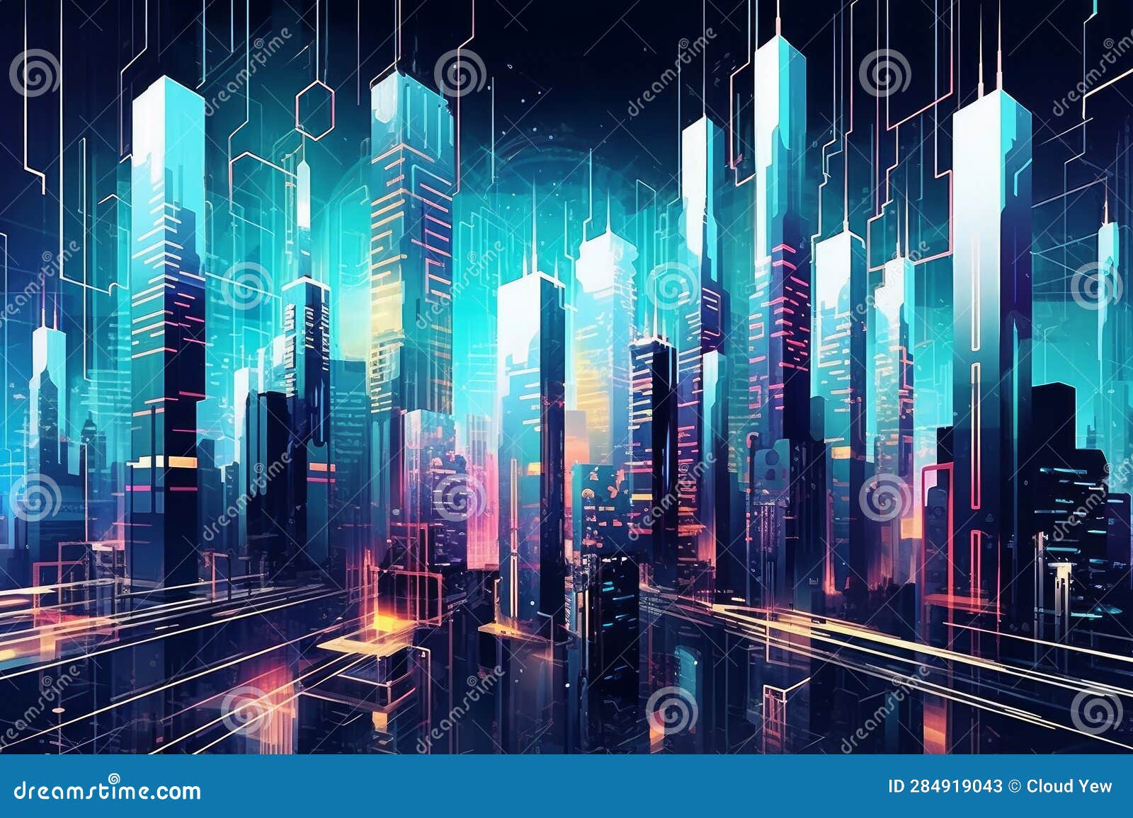 Abstract Cityscape with Modern Skyscrapers Stock Illustration ...