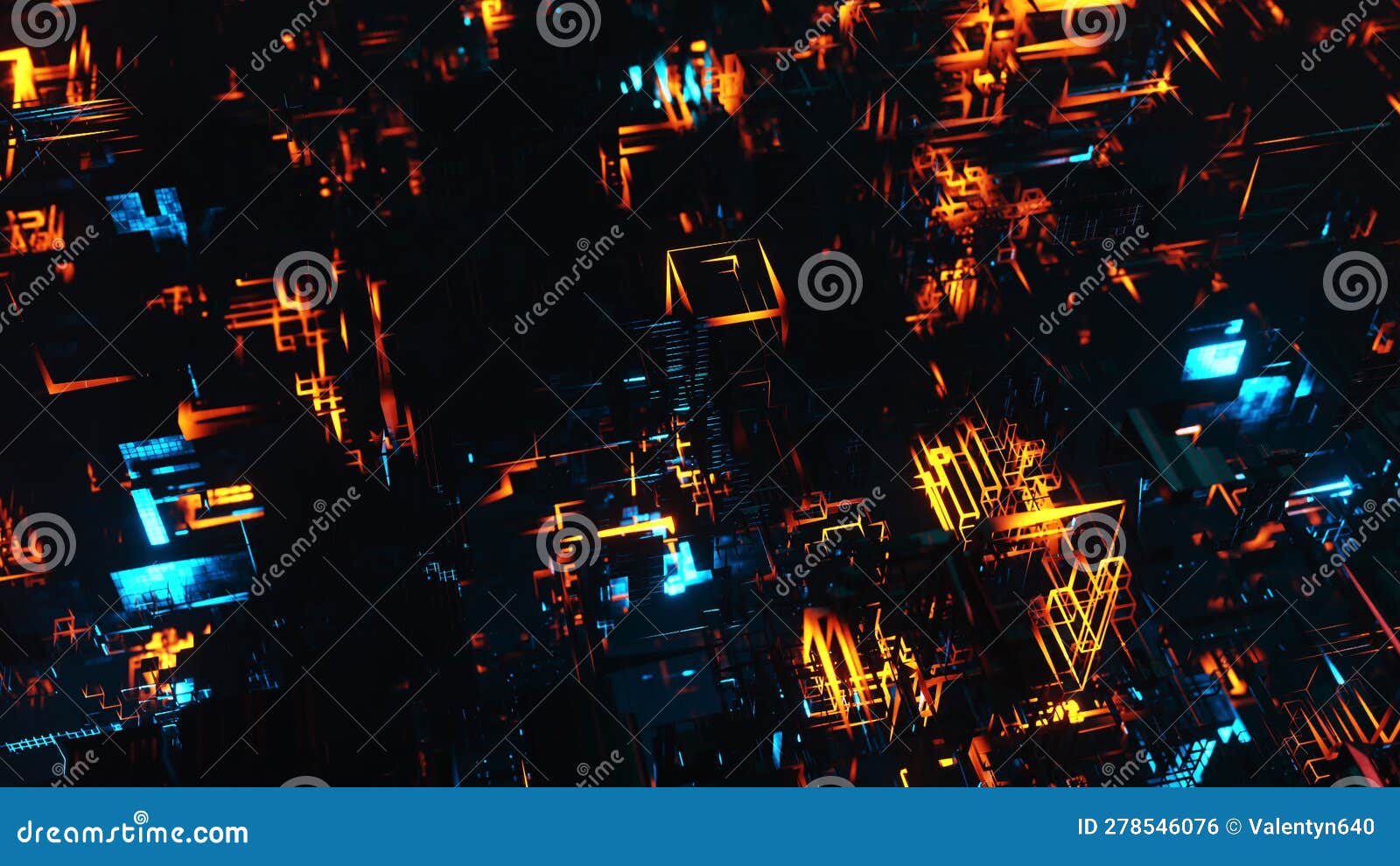 Abstract Cityscape with Neon Lights and Fire. Loop Animation Stock ...