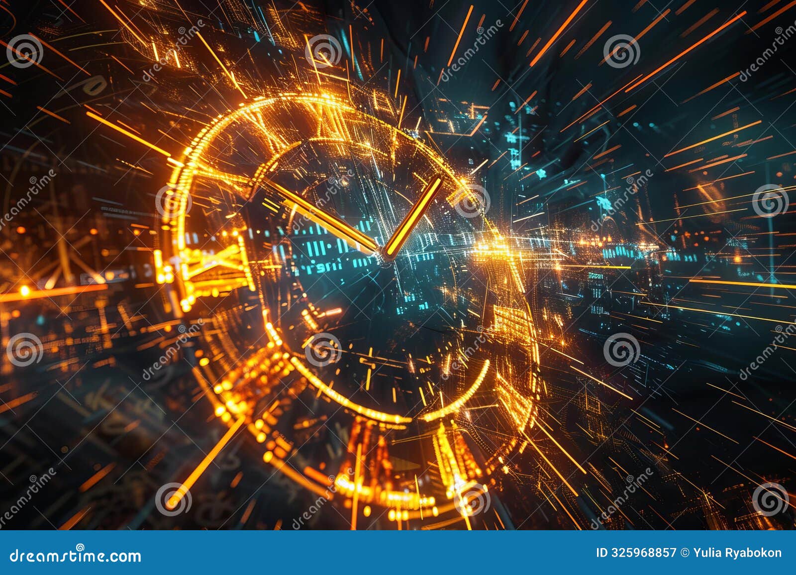 Abstract Clock Face Exploding with Light Speed Trails Stock Image ...