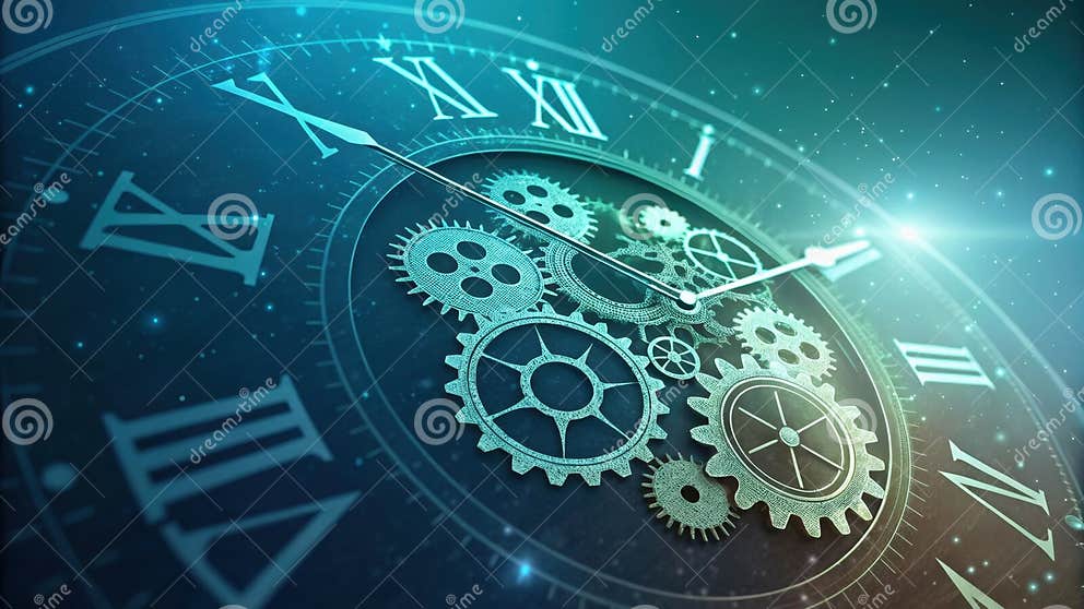 An Abstract Clock with Gears Made of Light Indicating the Urgency of ...