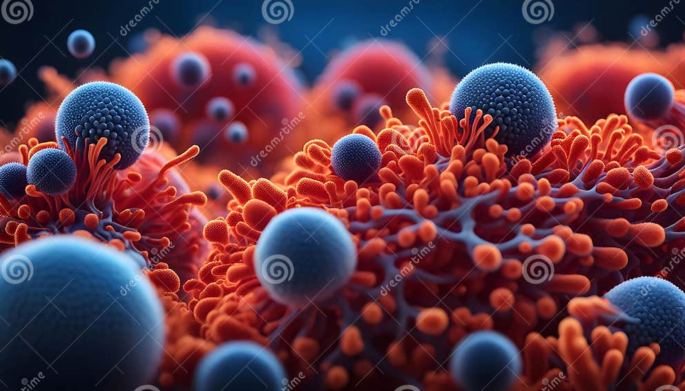 Abstract Close-up of 3D Microscopic Bacteria, Microscope View, Stock ...