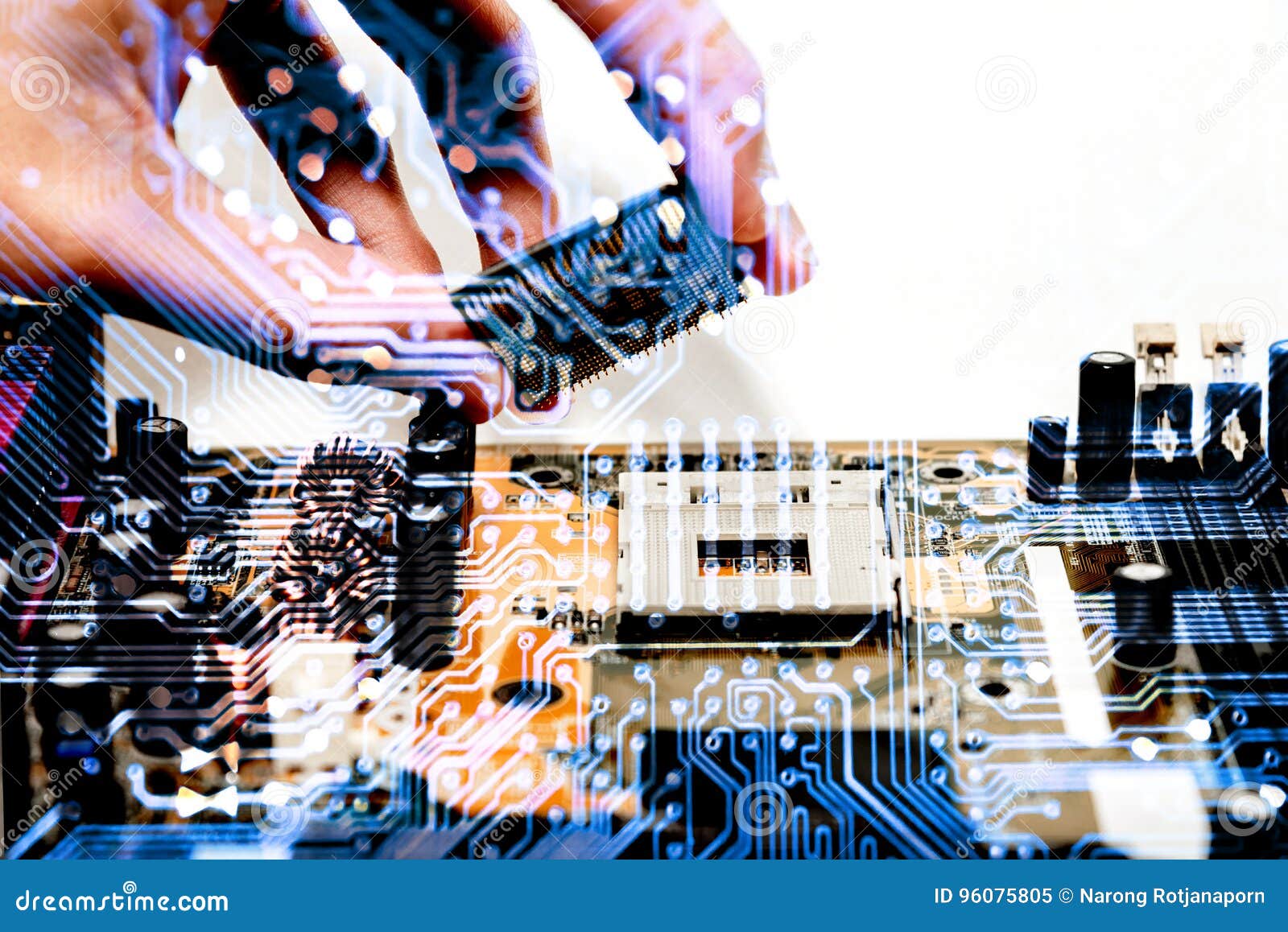 Abstract, Close Up at Electronic Circuits, we See the Technology of the ...