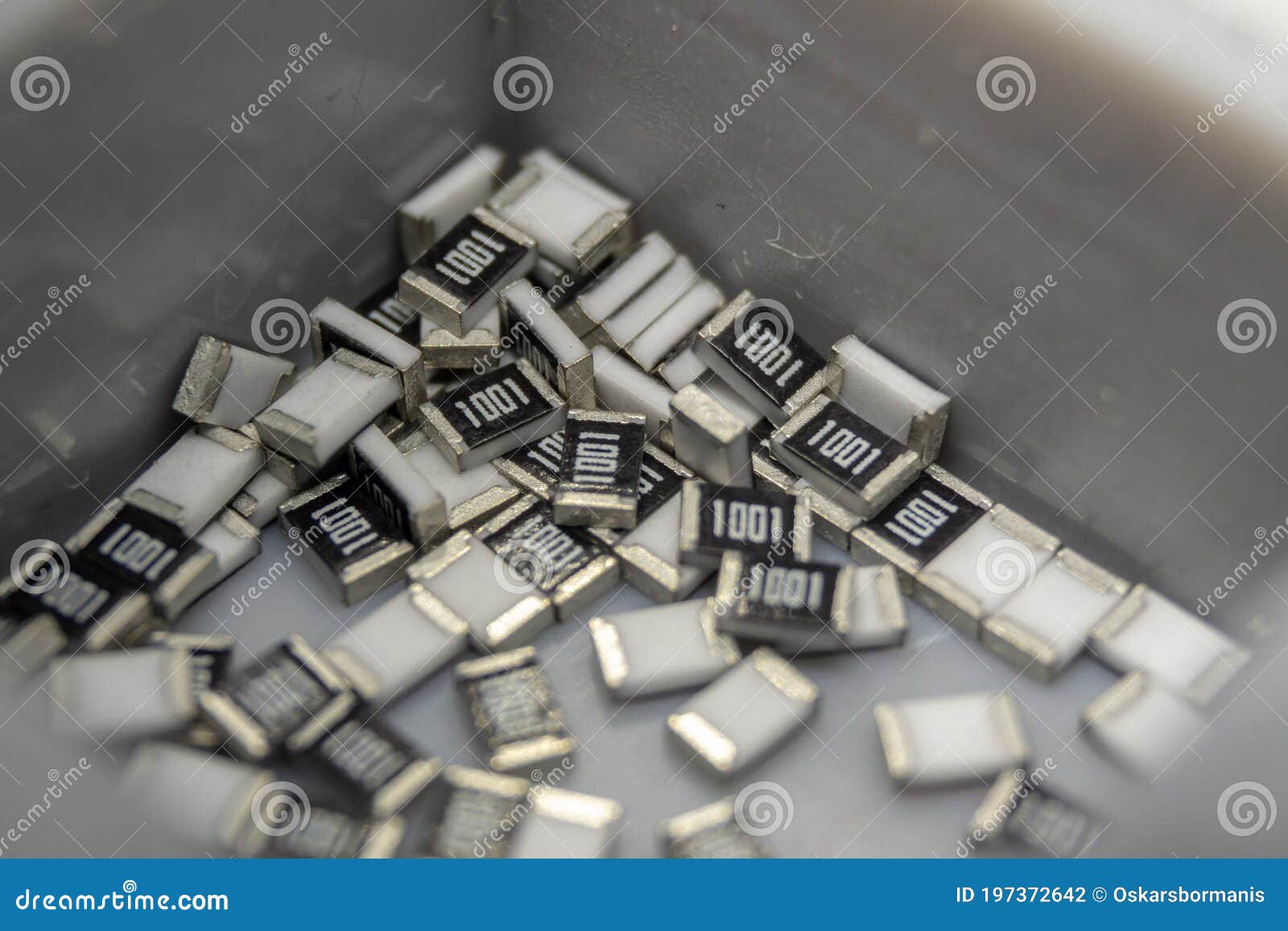Grey Scattered Microscopic SMT Surface Mount Chip Resistors Sorted in ...