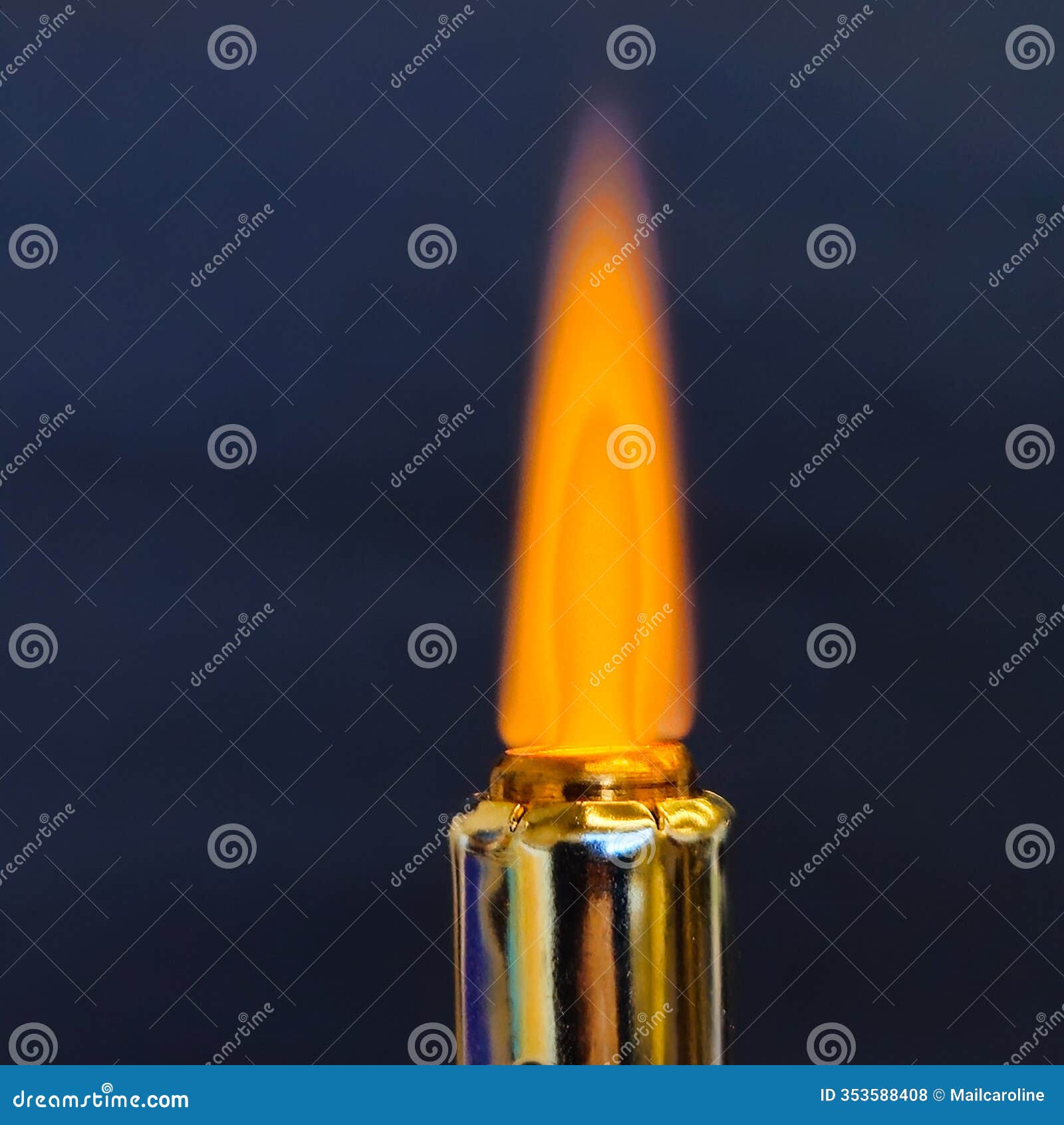Abstract Close-up of a Hot Burning Lighter Flame Centered on a Dark ...