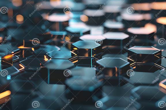 Abstract Close-up of Interconnected Hexagonal Shapes with Reflective ...