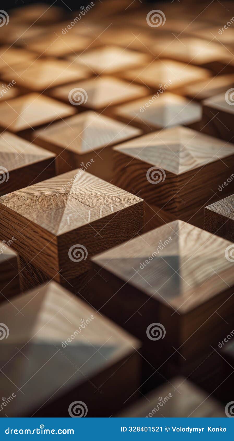 Abstract Close-up of Wooden Pyramid Blocks, Geometric Pattern with Soft ...