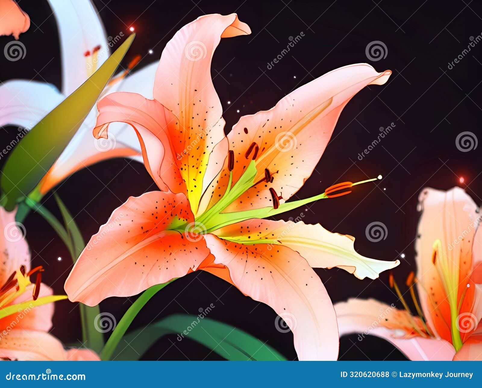 Abstract Closeup Fresh Lily Flower Bright Neon Light Stock Illustration ...