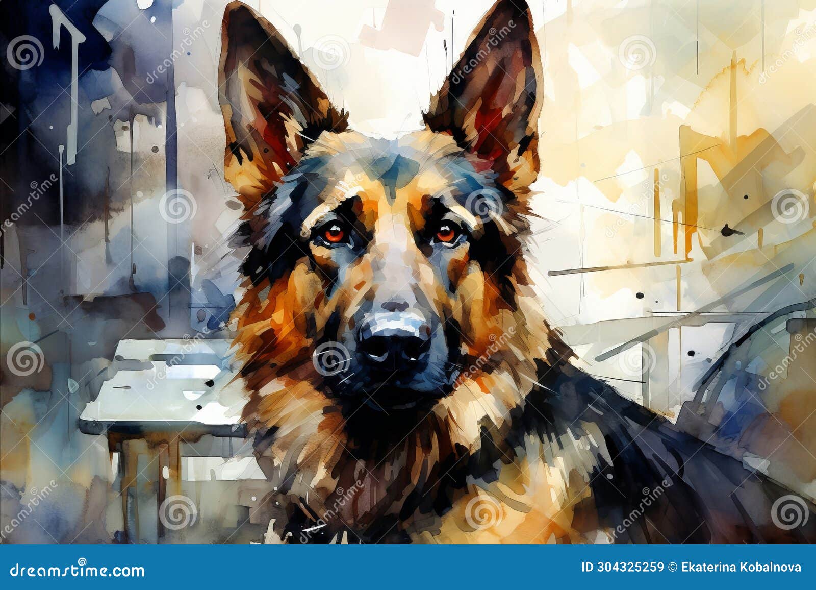 Abstract Closeup Illustration of German Shepherd Muzzle and Veterinary ...