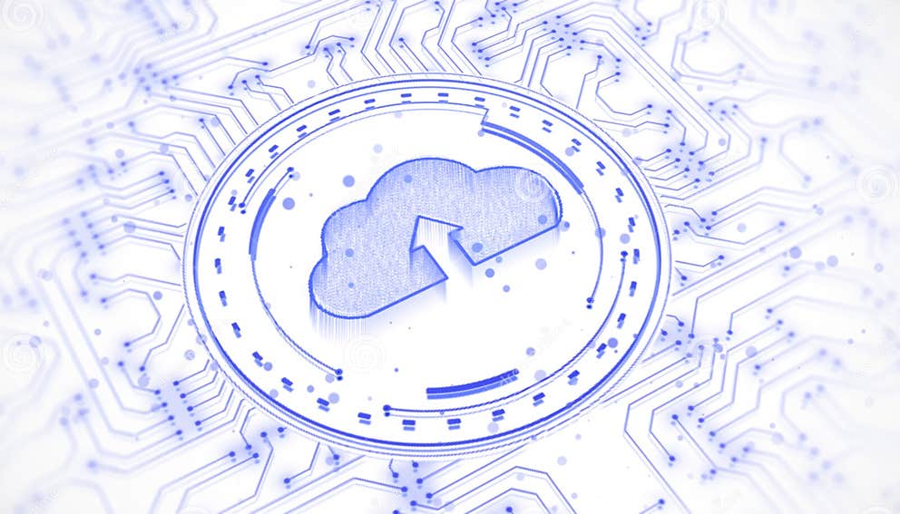Abstract Cloud Computing Concept Icon on Circuit Board. 3D Rendering ...