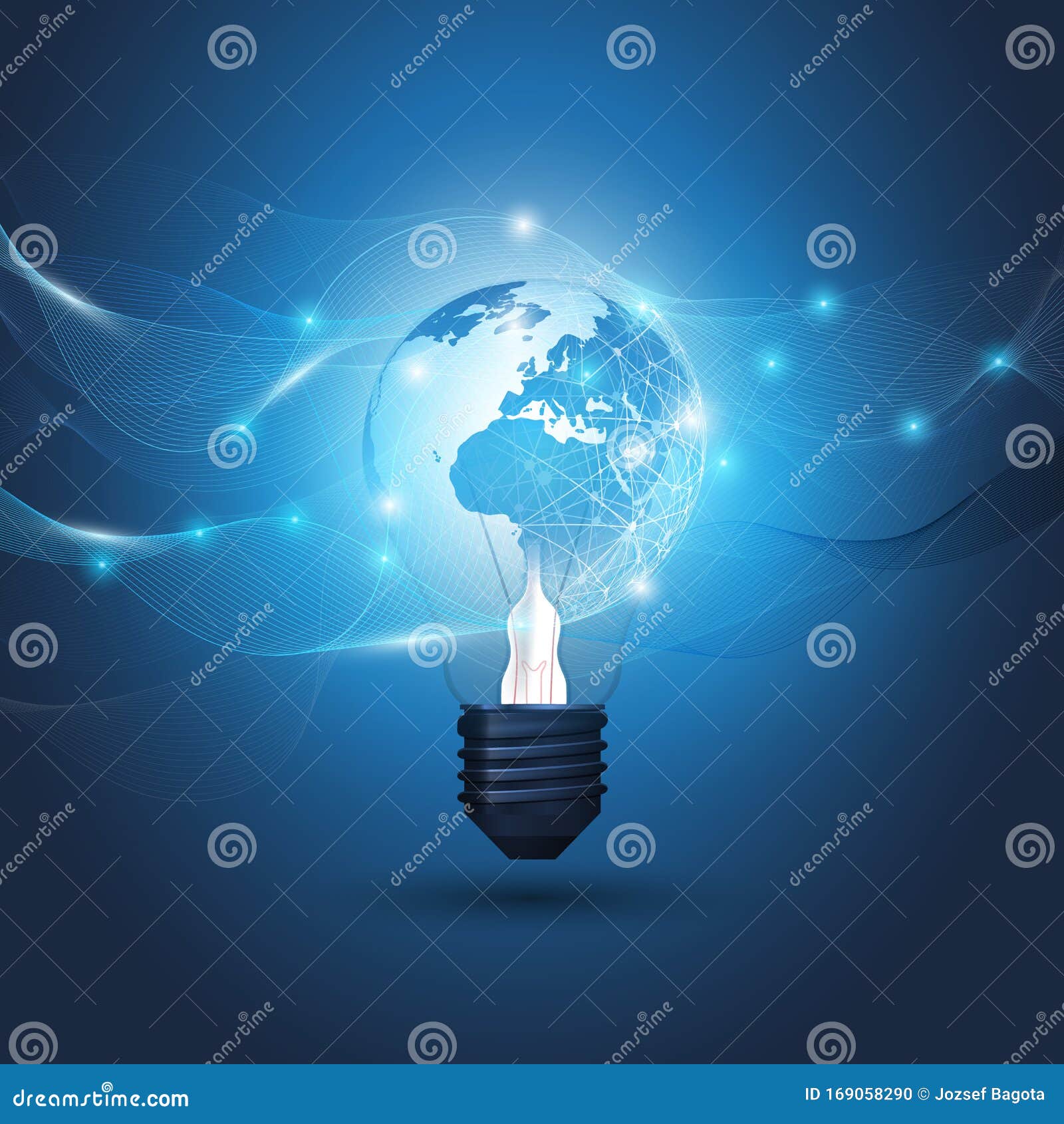 Abstract Cloud Computing, Electric and Global Network Connections ...