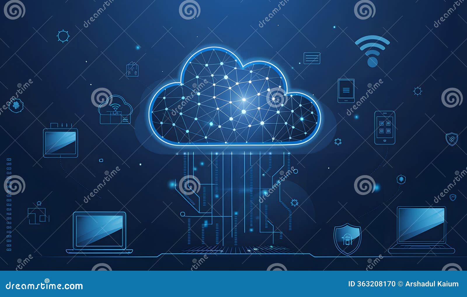 Abstract Cloud Computing Network Digital Technology Data Global Internet Secure Server Wireless ...