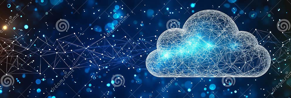 Abstract Cloud Computing Technology Background Wireframe Cloud Over Blue Data Network ...