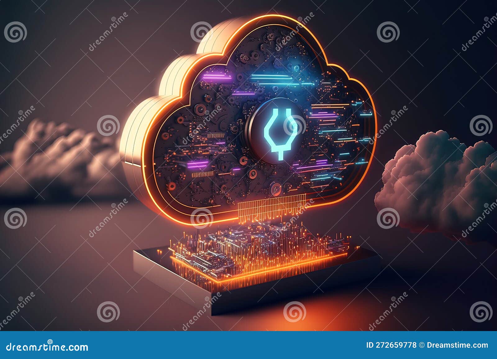 Abstract Cloud Computing Technology Concept. Cloud Computing, Data Center, Server Rack ...