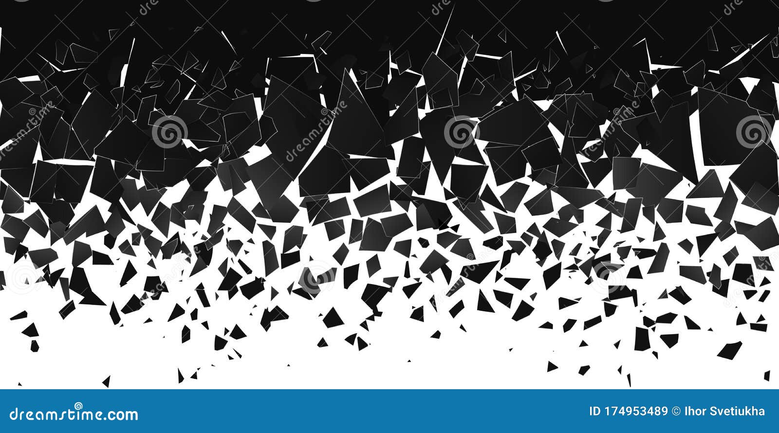 Abstract Cloud of Pieces and Fragments after Explosion. Shatter and ...