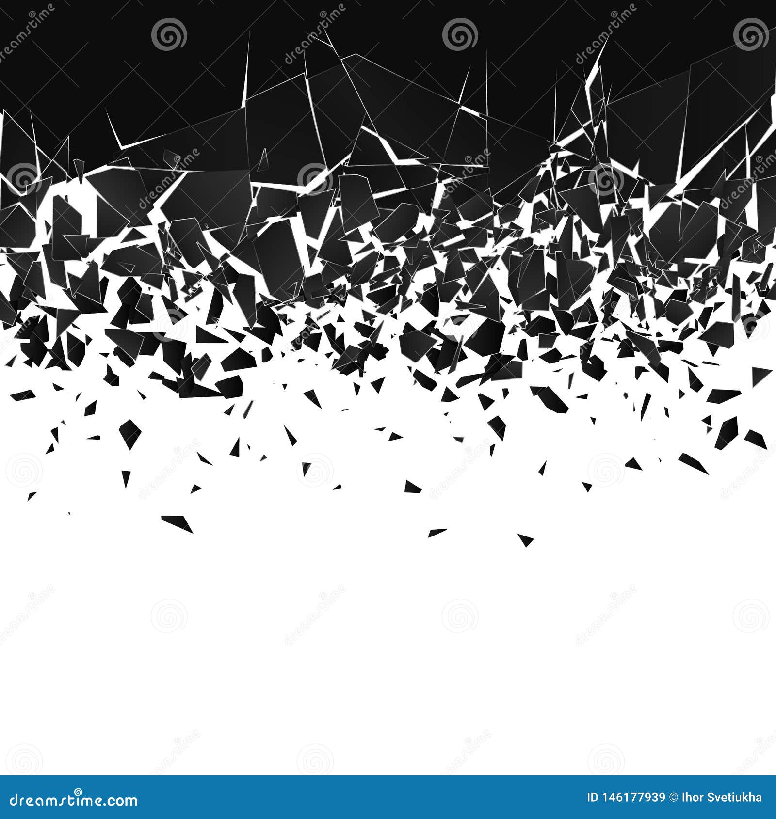 Abstract Cloud of Pieces and Fragments after Explosion. Shatter and ...