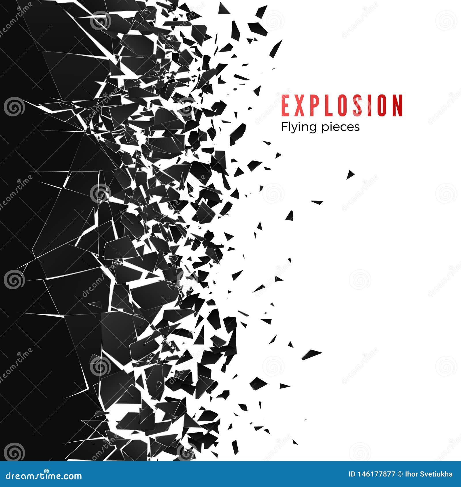 Abstract Cloud of Pieces and Fragments after Wall Explosion. Shatter ...