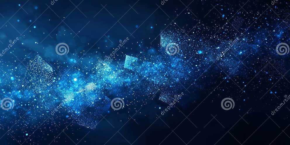 Abstract Cloud of Pixels Dissolving into a Dark Blue Void. Stock Photo ...