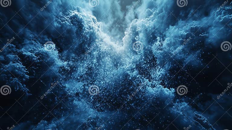 Abstract Cloud of Pixels Dissolving into a Dark Blue Void. Stock Image ...