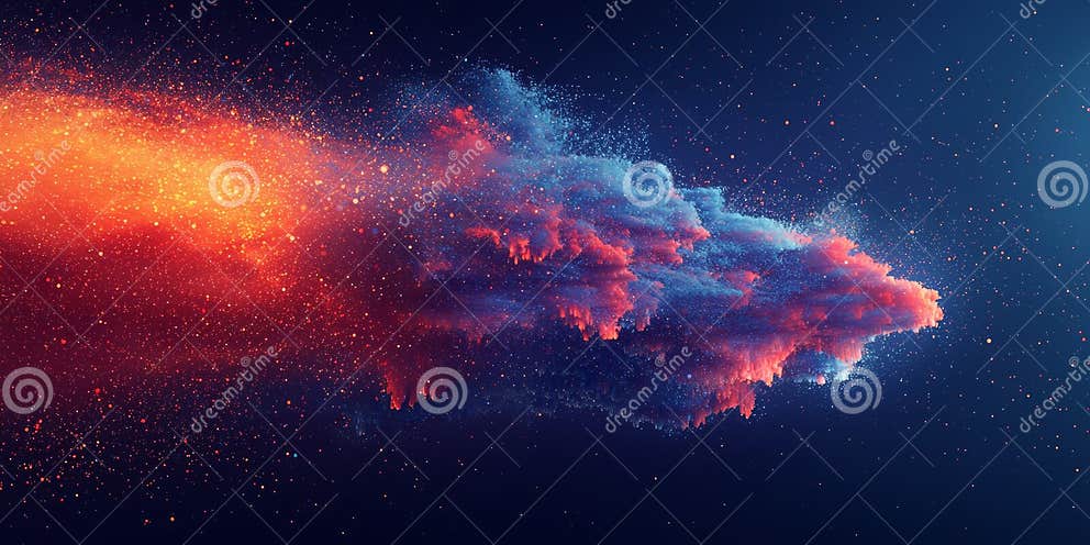 Abstract Cloud of Pixels Dissolving into a Dark Blue Void. Stock Image ...