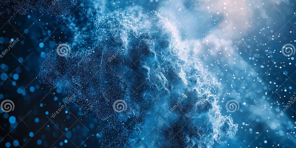 Abstract Cloud of Pixels Dissolving into a Dark Blue Void. Stock Image ...
