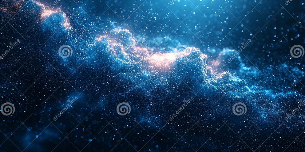 Abstract Cloud of Pixels Dissolving into a Dark Blue Void. Stock Image ...