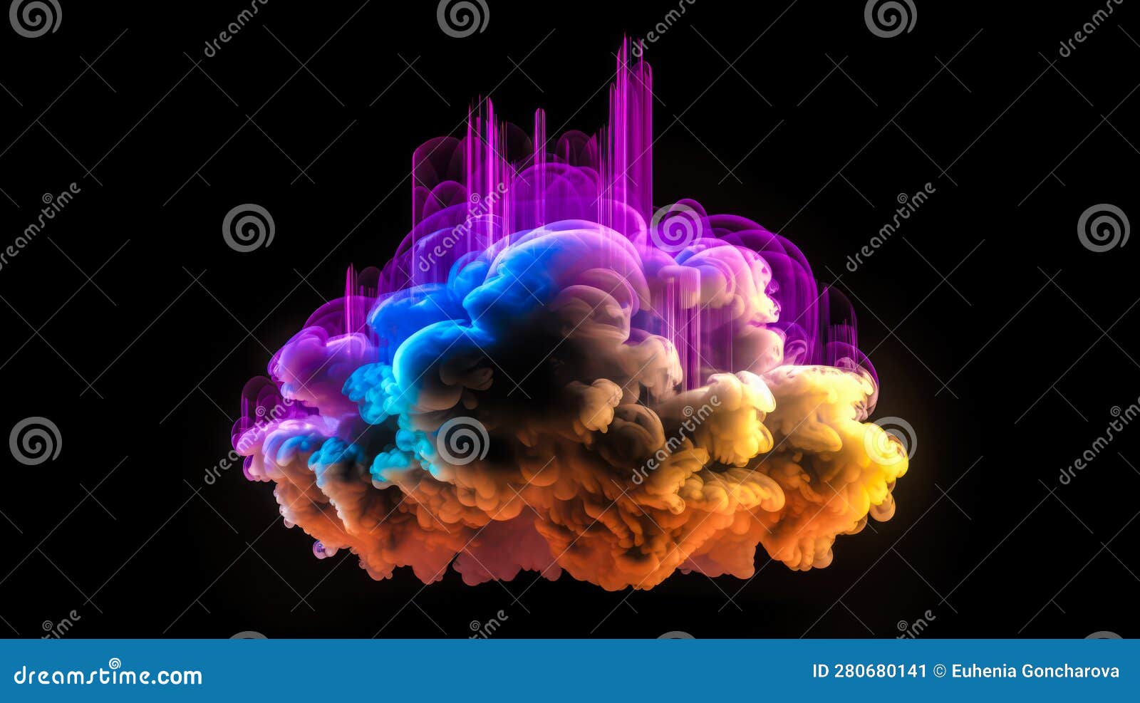 Abstract Cloud Shape Neon Light, Modern Design Element, Iridescent Colors, Isolated on Black, AI ...