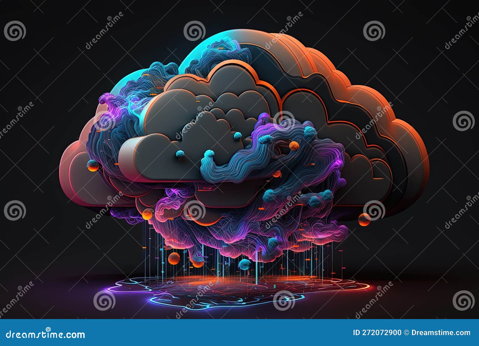 Abstract Cloud Storage Computing, Advanced Artificial Intelligence Technology. Generative Ai ...